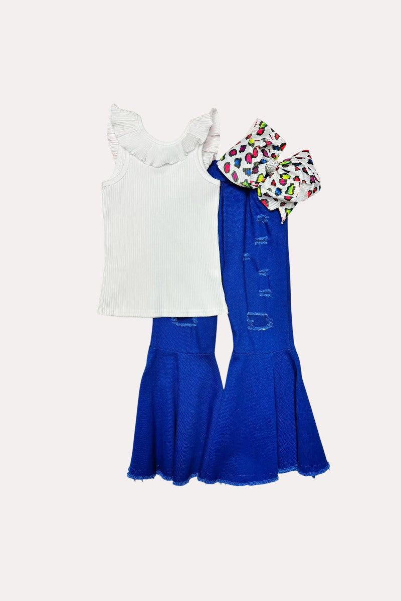 206022M Royal blue distressed denim bell bottoms girls jeans – Lulu Clothes