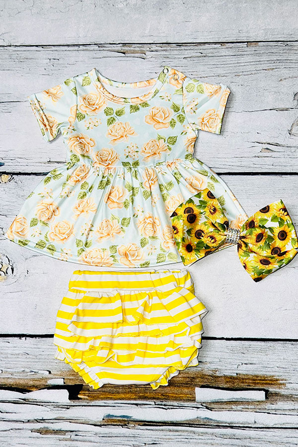Peach floral & yellow stripped print baby bloomer set D1215-22 – Lulu ...