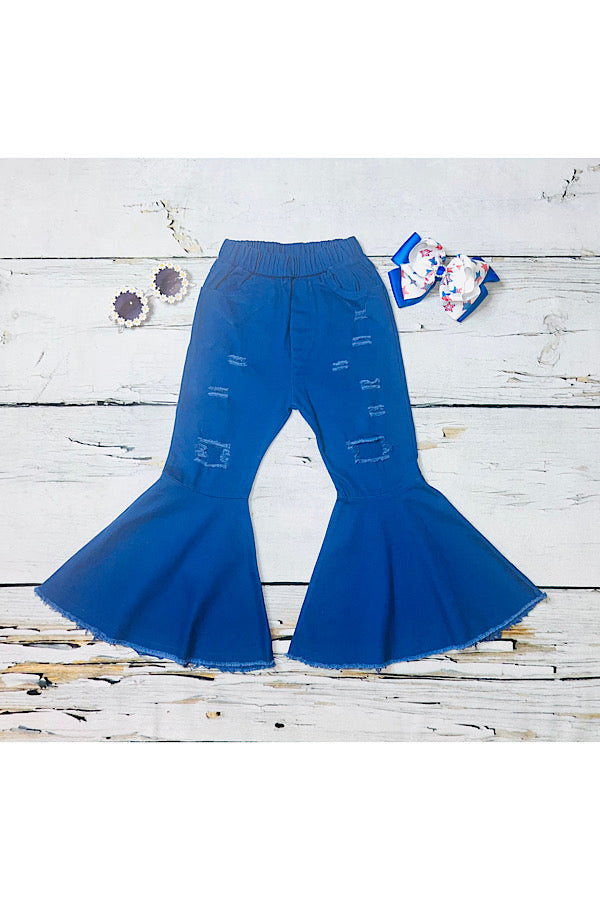 Royal blue distressed girls bell bottoms 206022M – Lulu Clothes