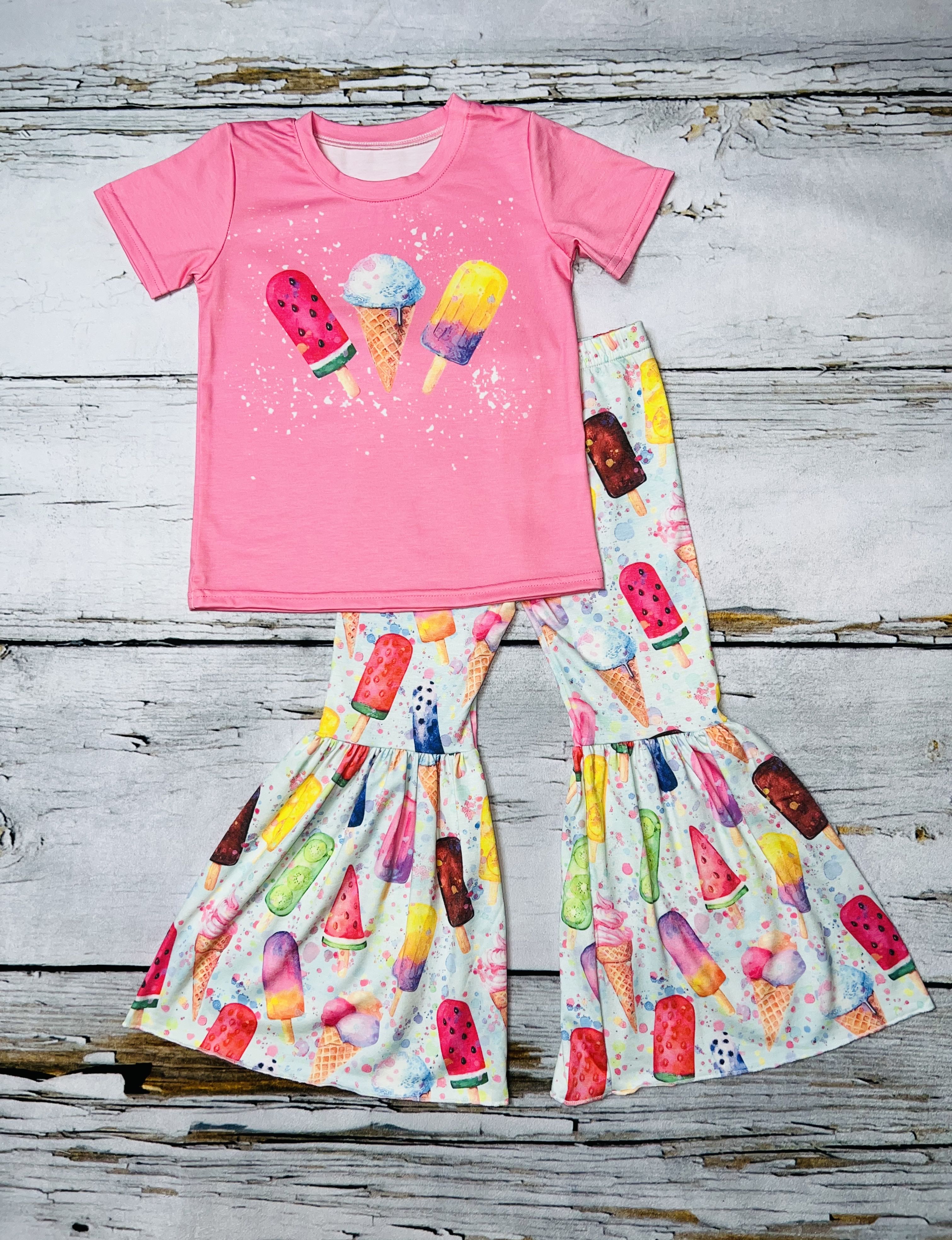 Colorful popsicles & ice cream print 2pc short sleeve set DLH0923-05 ...